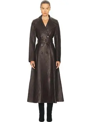 Alaïa Long Leather Coat - Ebene