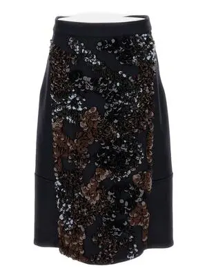 Plan C Wool-blend Skirt With Sequined Embroidery - Blue