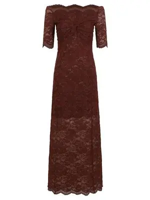 Rabanne Long Lace Off-shoulder Dress - Brown