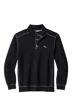 Tommy Bahama Textured Cotton & Lyocell Half Zip Pullover - Black