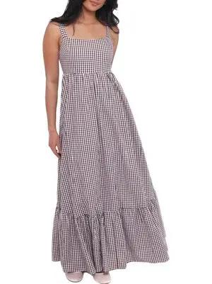 PETAL & PUP Reid Gingham Cotton Maxi Dress - Brown Gingham