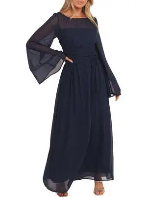 PETAL & PUP Samara Long Sleeve Maxi Dress - Navy
