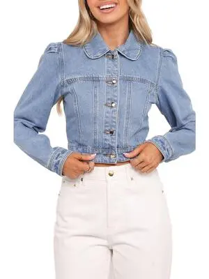 PETAL & PUP Faun Denim Crop Jacket - Mid Blue