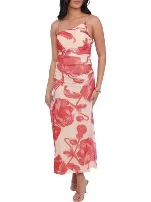 PETAL & PUP Jasmine Floral Asymmetric Neck Dress - Red Floral