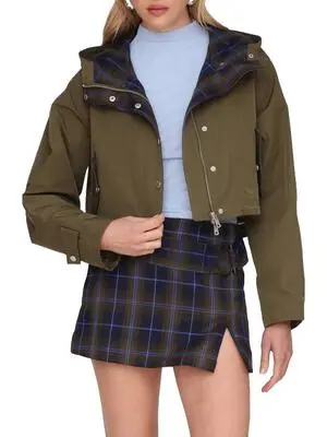 Avec Les Filles Oversized Hooded Crop Jacket - Military