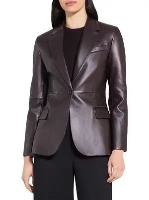 Theory Lynnia Leather Blazer - Cacao