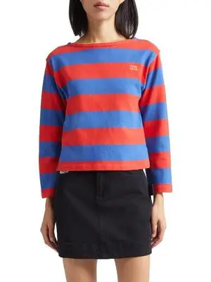 BODE Clubhouse Logo Embroidered Stripe Long-sleeve T-shirt - Red Blue