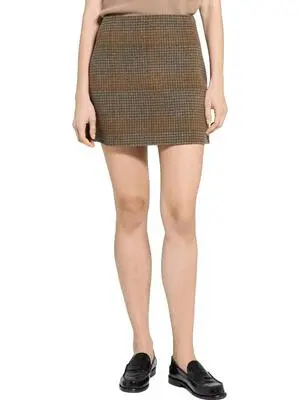 Theory Plaid Wool And Cashmere Miniskirt - Brass Multi