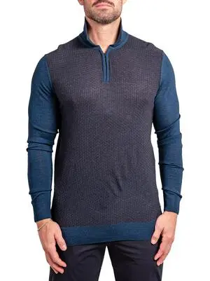 MACEOO Knitted Passion Merino Wool Quarter Zip Sweater - Blue