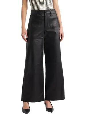 FRAME Le Slim Palazzo Leather Pants - Black