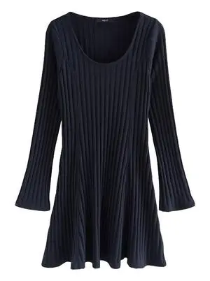 NEXT Long Sleeve Ribbed Mini Dress - Blue