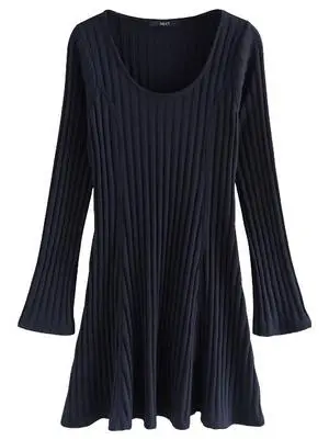 NEXT Long Sleeve Ribbed Mini Dress - Blue