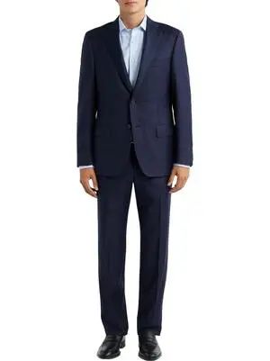HERITAGE GOLD Regular Fit Milano Windowpane Check Super 130s Wool Suit - Navy