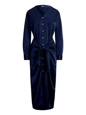 Ralph Lauren Satin Tie-front Wrap Shirtdress - Norfolk Blue