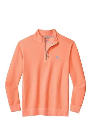 Tommy Bahama Textured Cotton & Lyocell Half Zip Pullover - Bright Peach