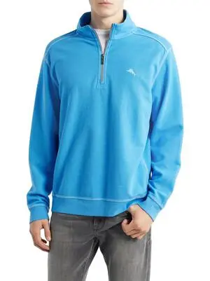 Tommy Bahama Textured Cotton & Lyocell Half Zip Pullover - Med Blueberry