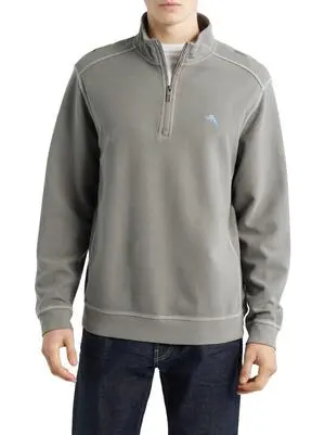Tommy Bahama Textured Cotton & Lyocell Half Zip Pullover - Shadow