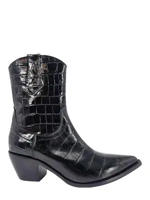 MADISON MAISON Croc-embossed Leather Ankle Boots - Black