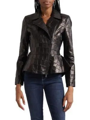 L'Agence Lyric Peplum Biker Jacket - Black