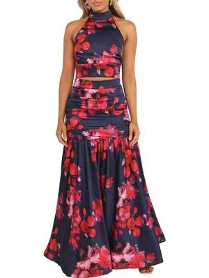 PETAL & PUP Floral Halter Top And Maxi Skirt Set - Navy Floral