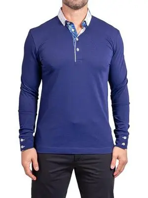 MACEOO Newton Ascension0008 Long Sleeve Button-down Polo - Blue