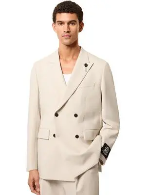 REISS Elder Monogram Relaxed Double-breasted Blazer Stone