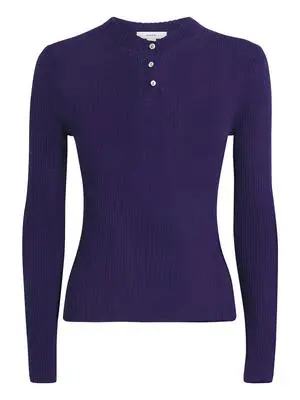 Vince Ribbed Henley Top - Purple