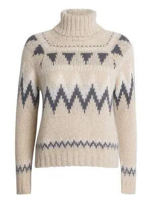 Eleventy Wool-blend Jacquard Rollneck Sweater - Beige
