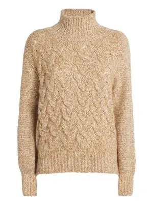 Eleventy Wool-blend Metallic Knitted Sweater - Beige