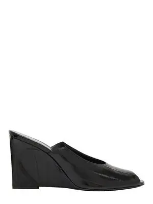 Fendi Eel Leather Peep-Toe Wedge Mules Nero