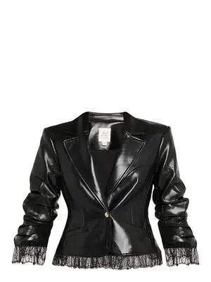 Cinq À Sept Cinq A Sept Lace-Trim Vegan Leather Blazer Black/black