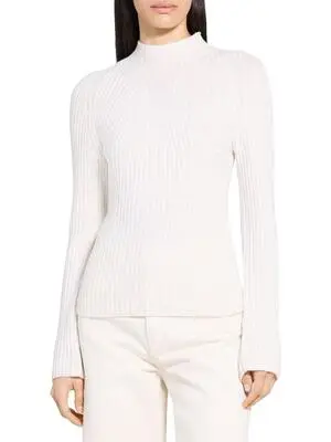 Theory Traveling Mock Neck Rib Cashmere Sweater - Ivory