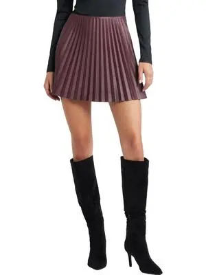 OPEN EDIT Pleated Faux Leather Mini Skirt