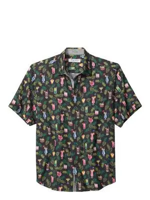 Tommy Bahama Coastal Ease Midnight Mohito Cocktail Print Islandzone® Short Sleeve Button-up Shirt - Matte Black