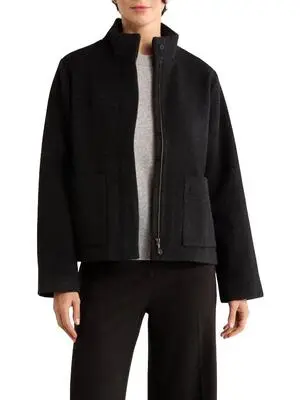 Eileen Fisher High Collar Short Wool Coat - Char