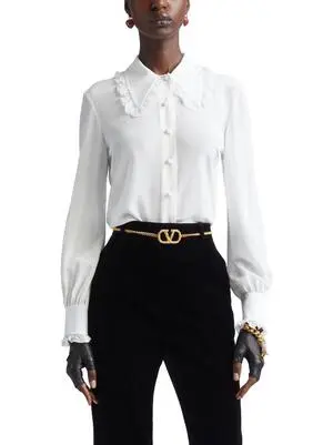 Valentino Garavani Ruffle-trim Silk Crêpe De Chine Shirt - Ivory