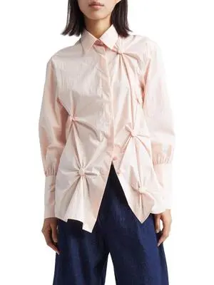 RENAISSANCE RENAISSANCE Karma Scrunched Cotton Poplin Button-Up Shirt Pink