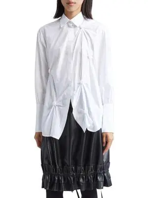 RENAISSANCE RENAISSANCE Karma Scrunched Cotton Poplin Button-Up Shirt White