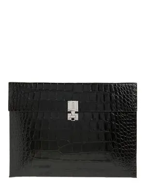 TOM FORD Croc Embossed Patent Leather Clutch - 1n001 Black