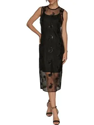 Donna Karan New York Sequin Embroidered Sleeveless Midi Dress - Black
