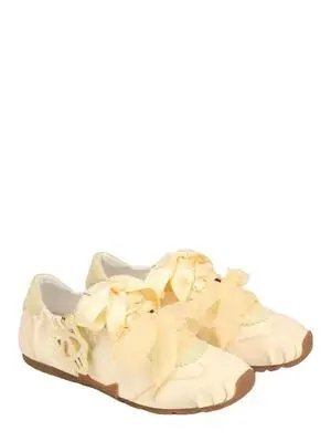 NAKED WOLFE Adorable Satin And Suede Ballet Sneakers - Yellow