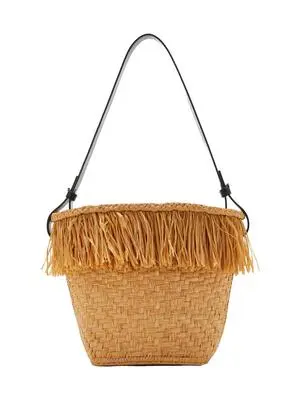 Proenza Schouler Fringed Raffia Bucket Bag - Tan