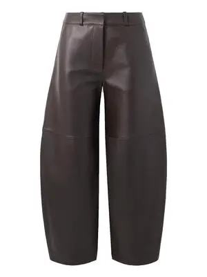 Co Paneled Leather Barrel-leg Pants - Brown