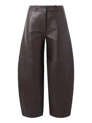 Co Paneled Leather Barrel-Leg Pants Chocolate