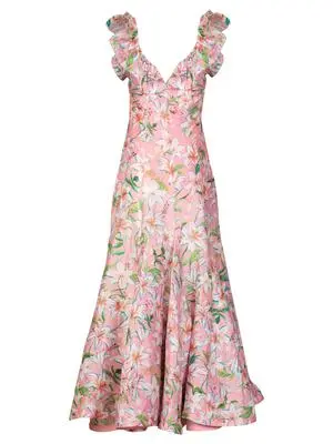LA FUORI Lily Blossom Linen-silk Dress - Pink
