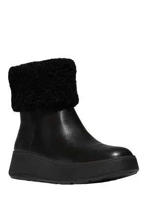 Fitflop F-mode Shearling Collar Boots - All Black