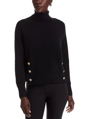 Bloomingdale'S Button Trim Turtleneck Cashmere Sweater - Black