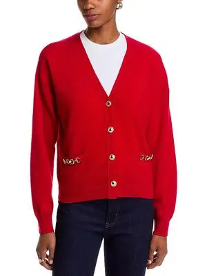 Bloomingdale'S Cashmere V-neck Cardigan With Hardware Trim - Scarlet