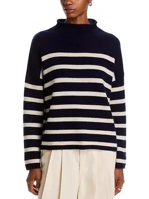 Bloomingdale'S Cashmere Rollneck Striped Sweater - Navy/ecru Stripes