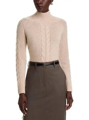Bloomingdale'S Cable Knit Mock Neck Cashmere Sweater - Heather Oatmeal